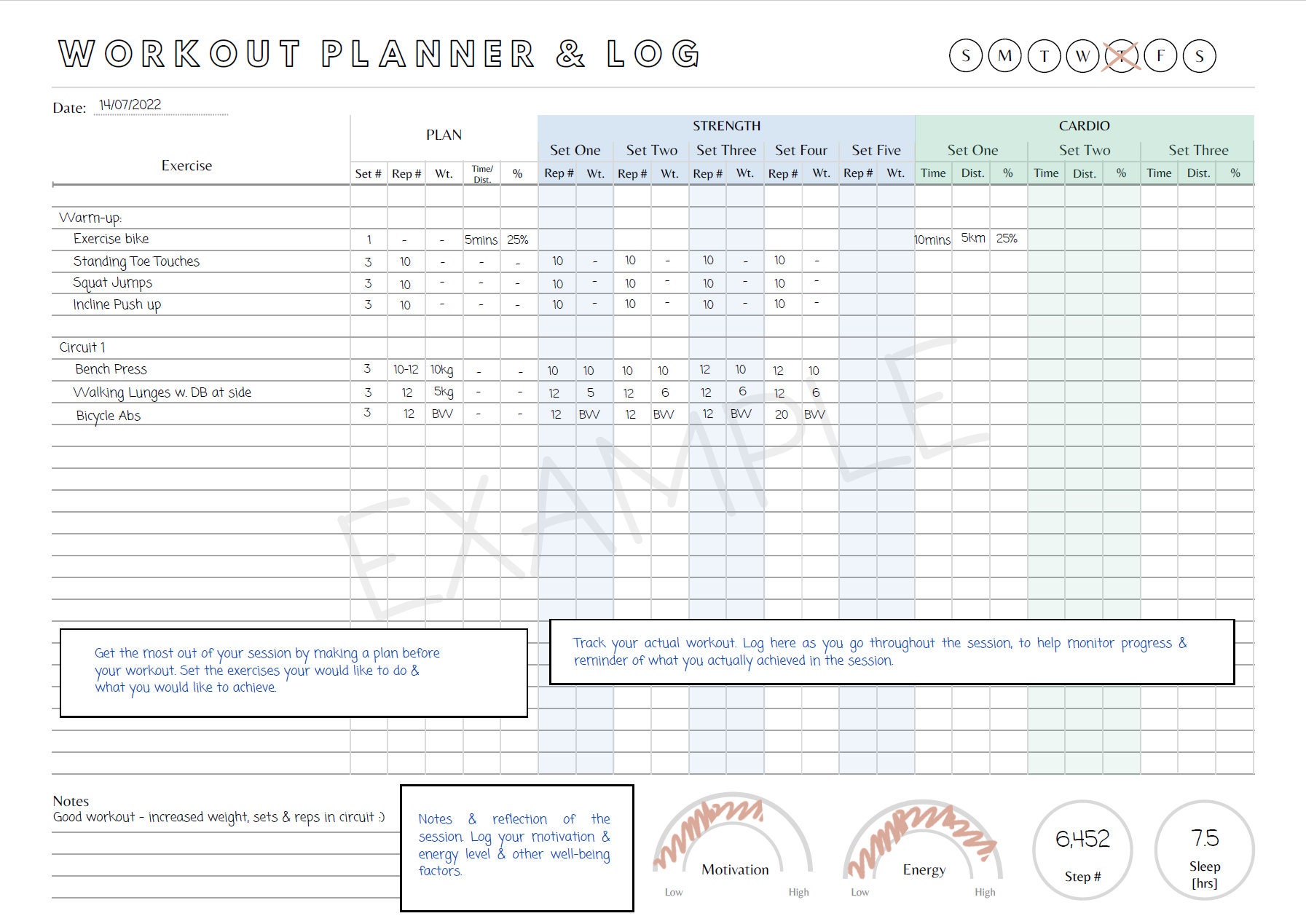 Printable Workout Planner & Log Sheet, Workout Planner, Work Out Log ...