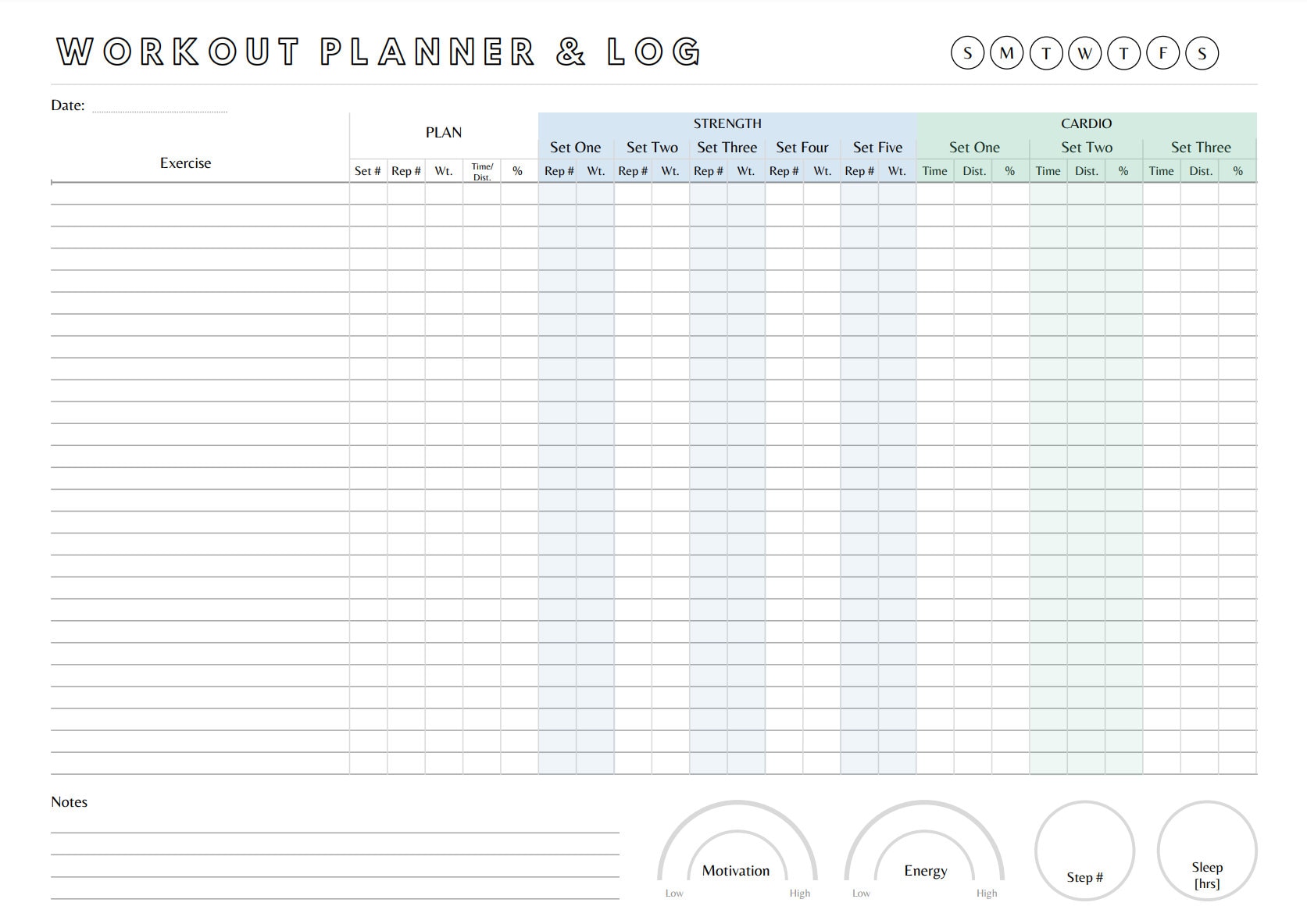 Printable Workout Planner & Log Sheet, Workout Planner, Work Out Log ...