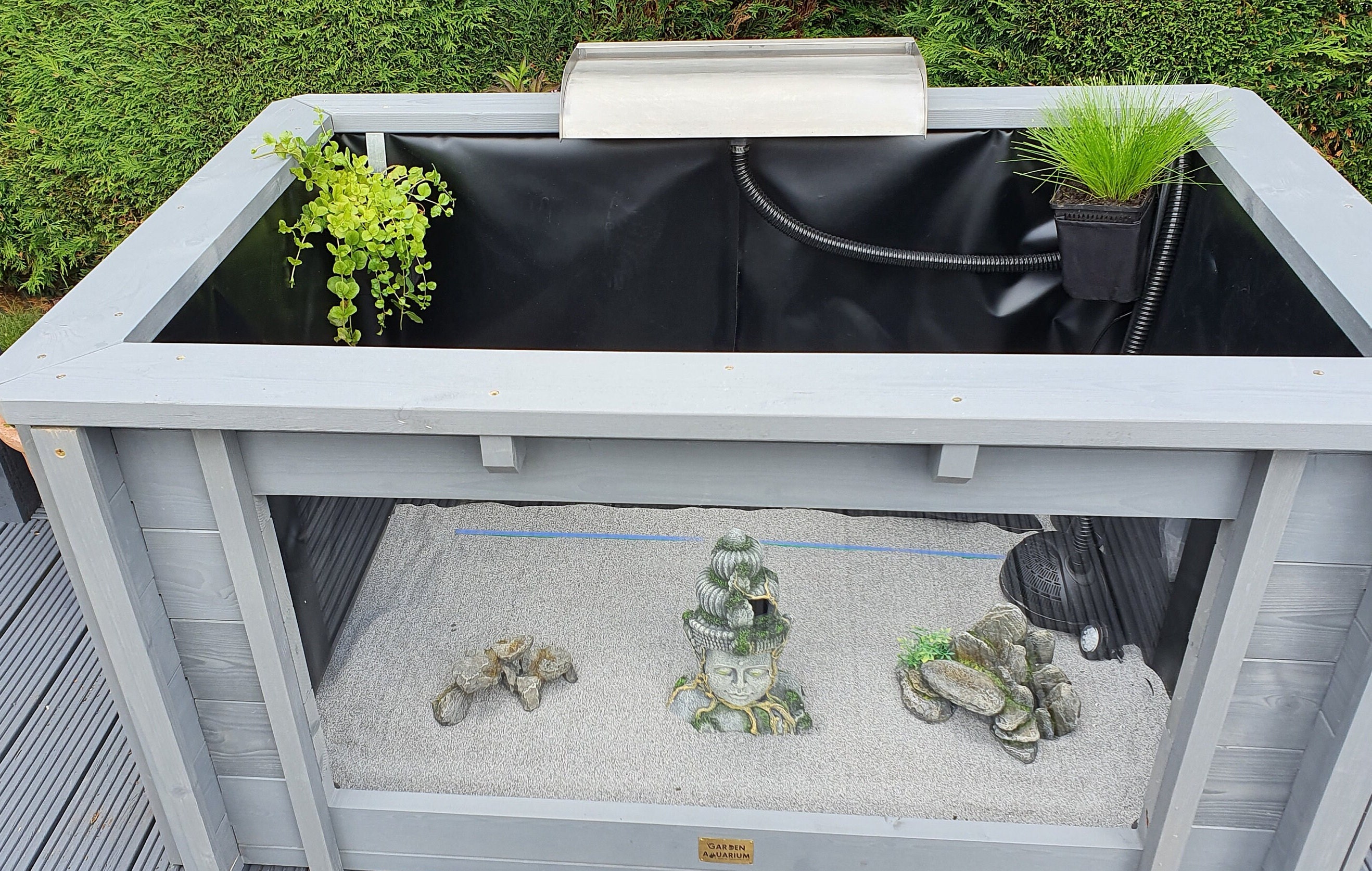 140 Gallon Raised Rectangle Wood Fish Pond With Large Window - Iris ...