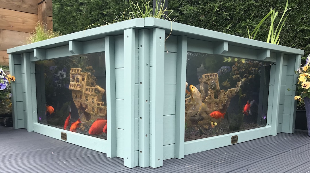 172 Gallon Raised Square Wooden Fish Pond With Large Windows - Lotus ...