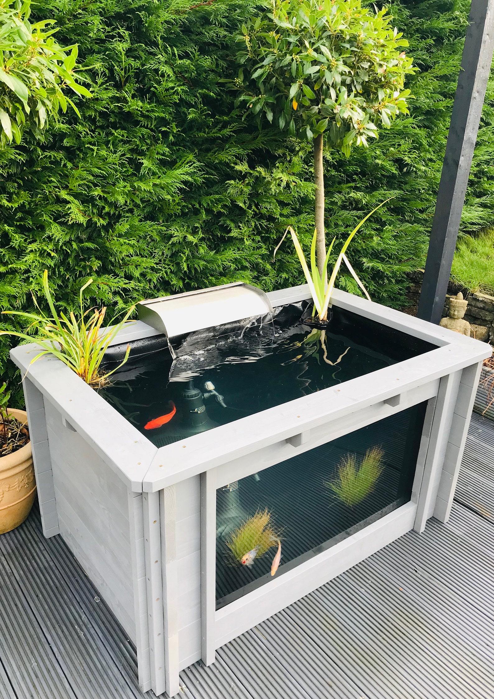 Rectangle Wood Fish Pond - Iris Clear View 140 Gallon Garden Aquarium ...
