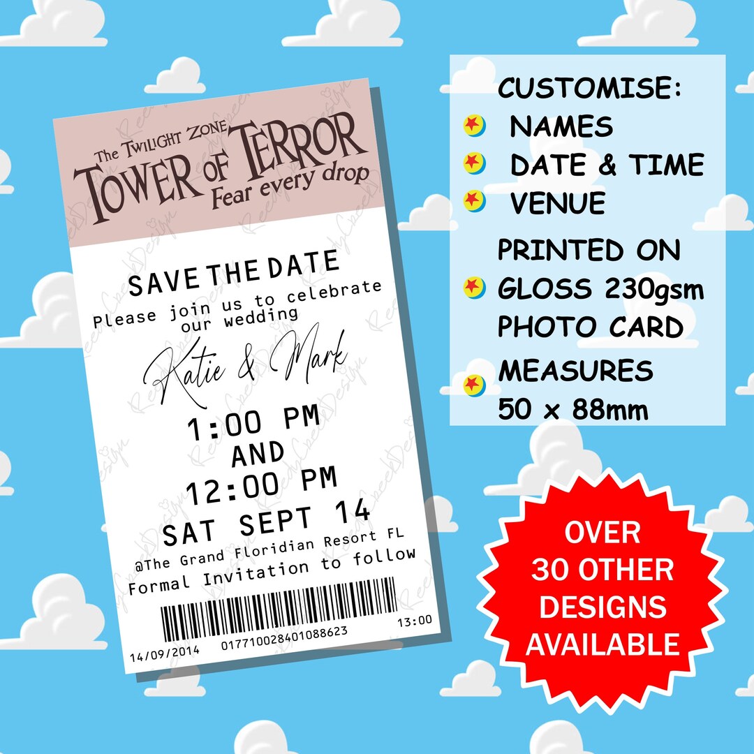 Tower of Terror Disney Wedding Save the Date Fastpass Genie Plus Walt ...