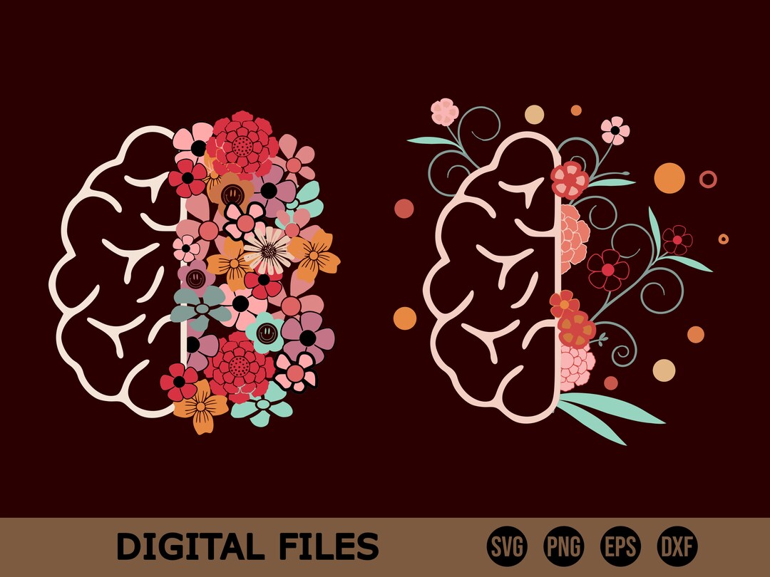 Floral Brain Svg Bundle Brain Clipart Brain Svg Brain Png - Etsy