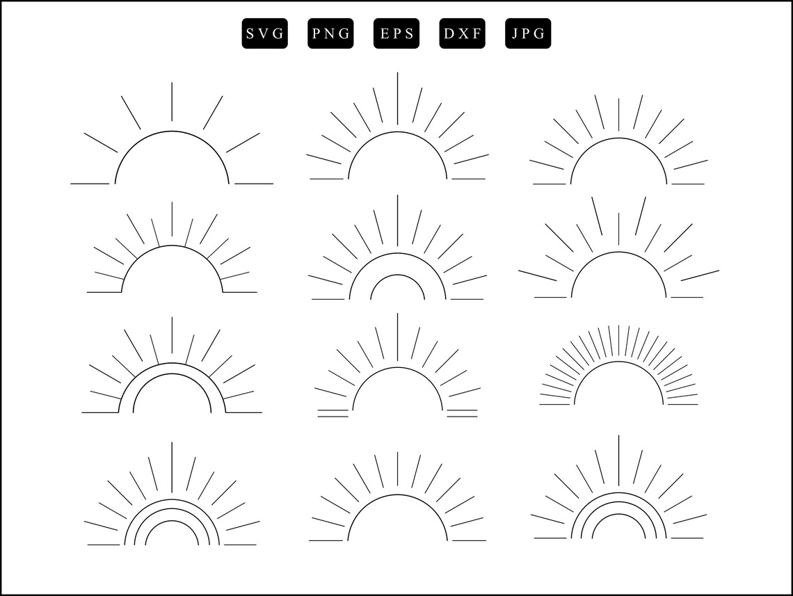 Half Sun Svg Bundle, Minimalist Half Sun Svg Bundle, Half Sun Png, Half ...