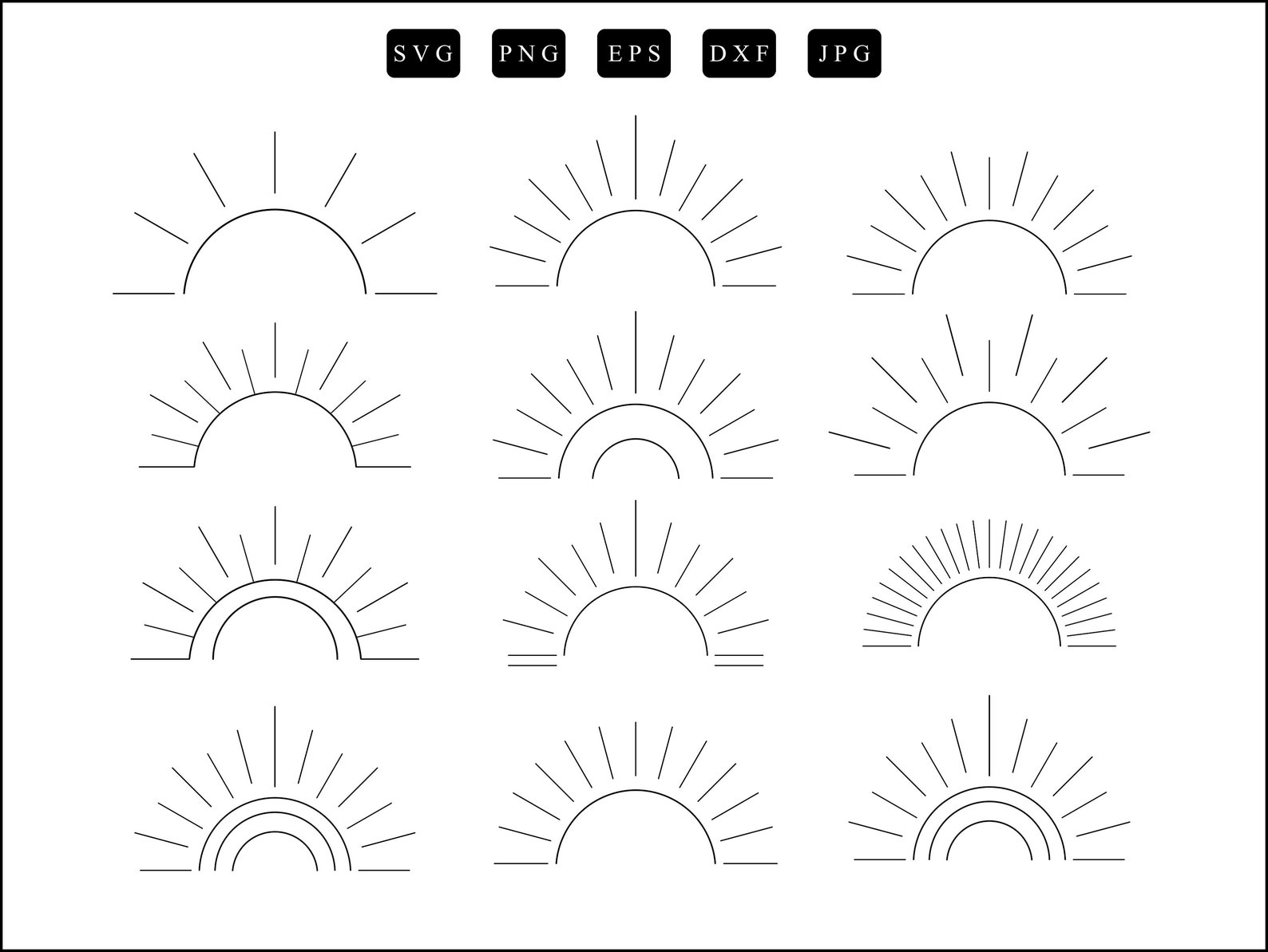 Half Sun Svg Bundle, Minimalist Half Sun Svg Bundle, Half Sun Png, Half ...