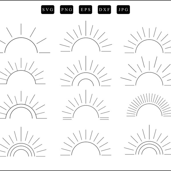Half Sun Svg Bundle, Boho Sun Svg, Witchy Svg, Half Sun Png, Minimalist ...