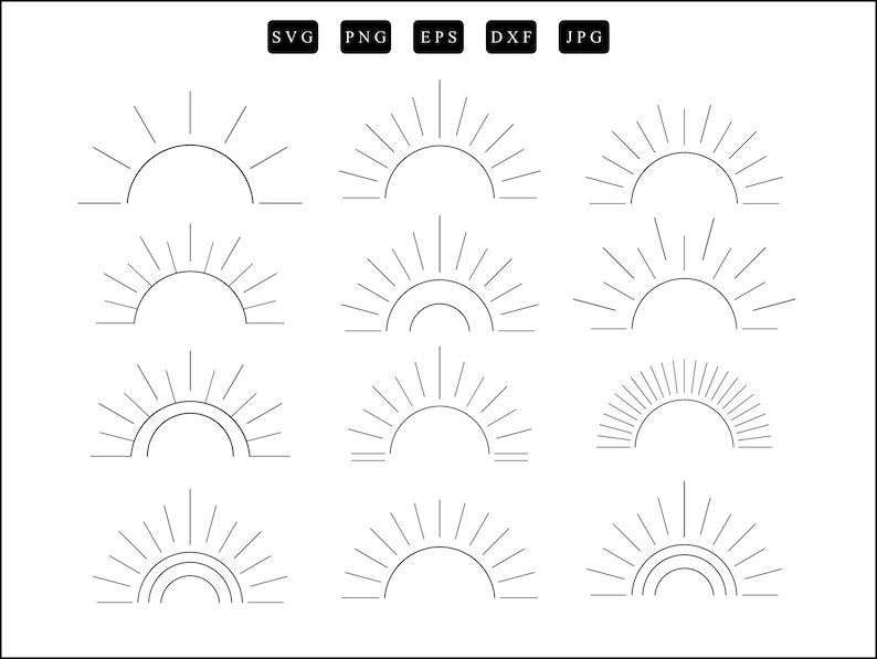 Half Sun Svg Bundle, Minimalist Half Sun Svg Bundle, Half Sun Png, Half ...