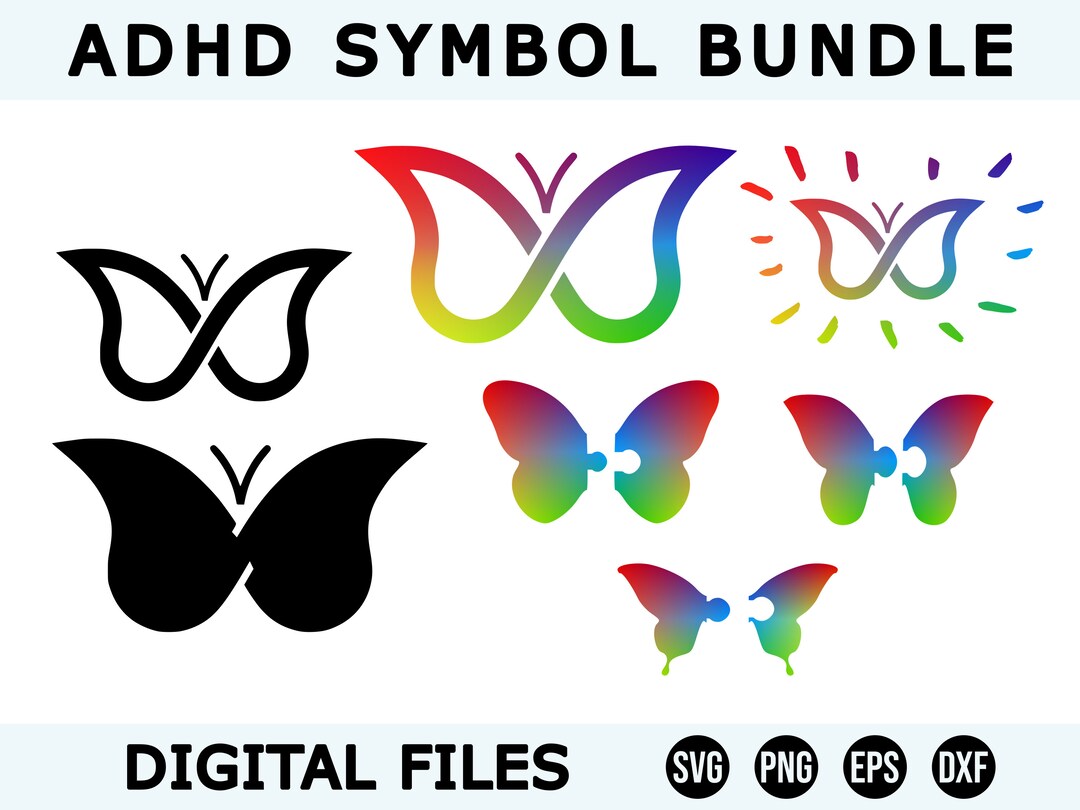 Adhd Symbols Bundle, Adhd Svg Bundle, Adhd Png, Adhd Butterfly, Rainbow ...
