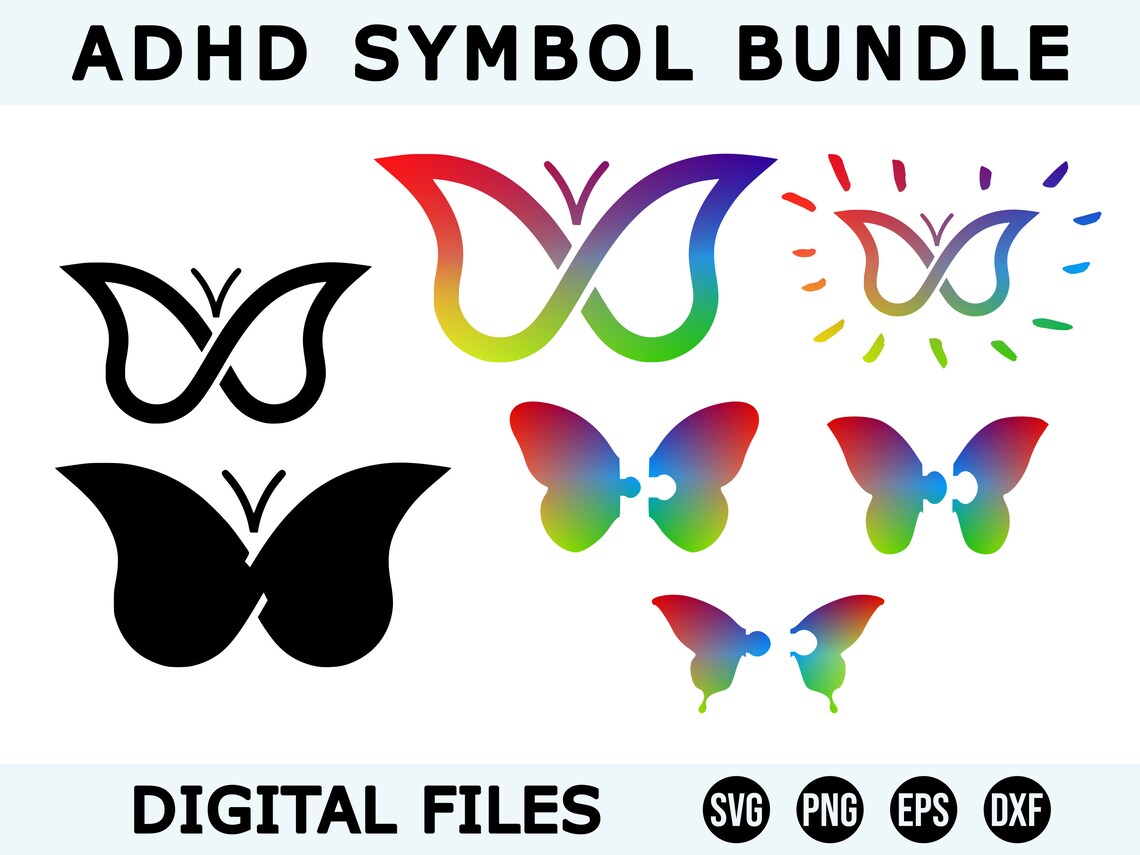 Adhd Symbols Bundle, Adhd Svg Bundle, Adhd Png, Adhd Butterfly, Rainbow ...
