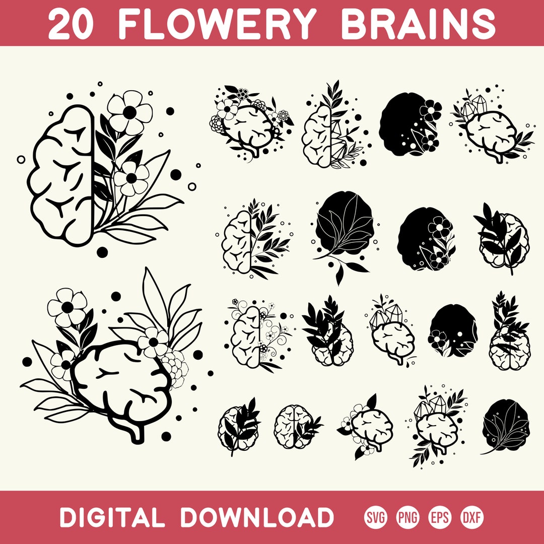 Flower Brain Svg Bundle, Brain Clipart, Brain Svg, Brain Png, Neurons ...