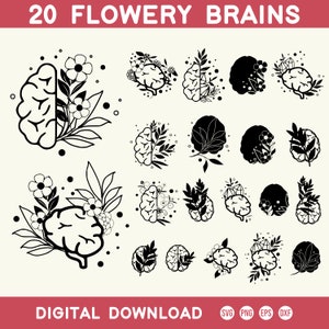 Flower Brain Svg Bundle, Brain Clipart, Brain Svg, Brain Png, Neurons ...