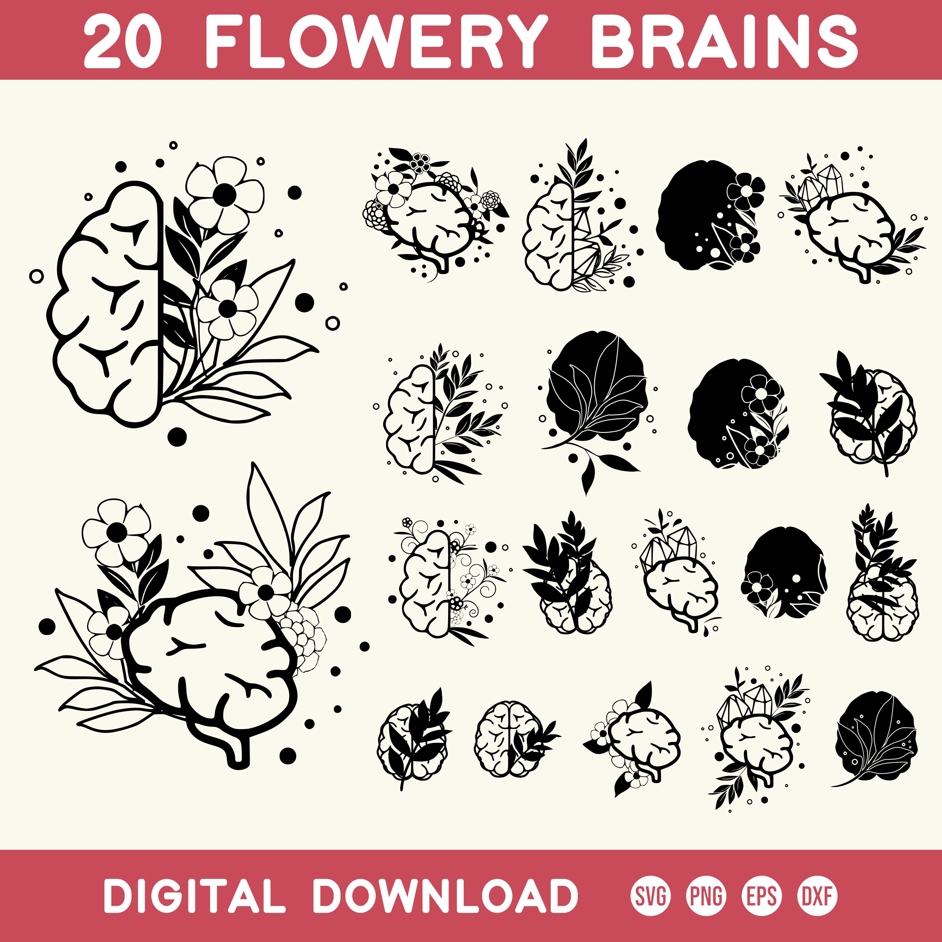 Flower Brain Svg Bundle, Brain Clipart, Brain Svg, Brain Png, Neurons ...