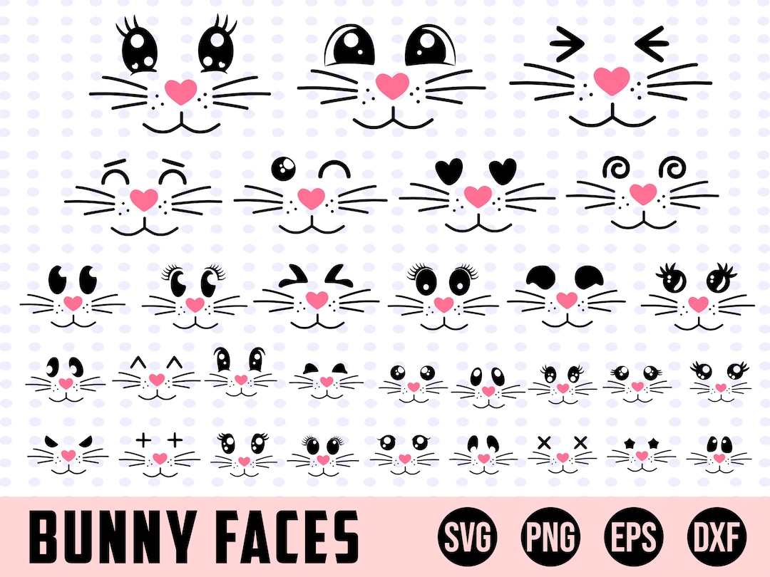 Bunny Face Svg Bundle, Bunny Face Clipart, Cute Bunny, Easter Bunny Svg ...