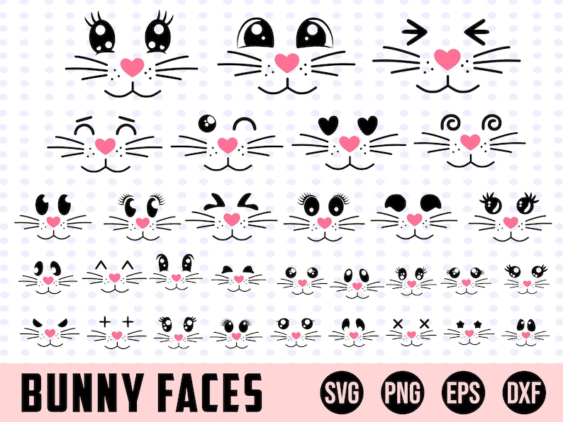 Bunny Face Svg Bundle, Bunny Face Clipart, Cute Bunny, Easter Bunny Svg ...