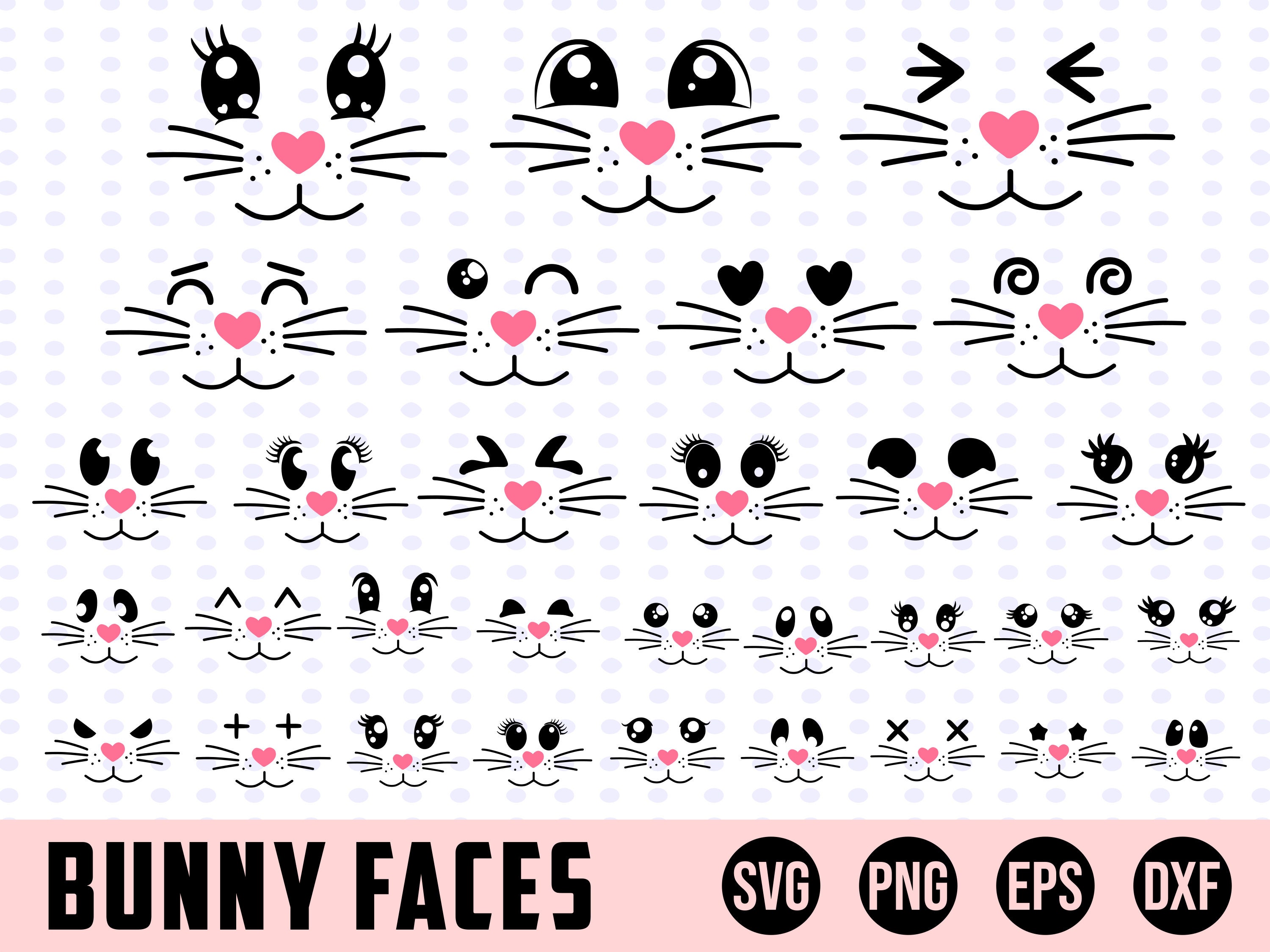 Bunny Face Svg Bundle, Bunny Face Clipart, Cute Bunny, Easter Bunny Svg ...