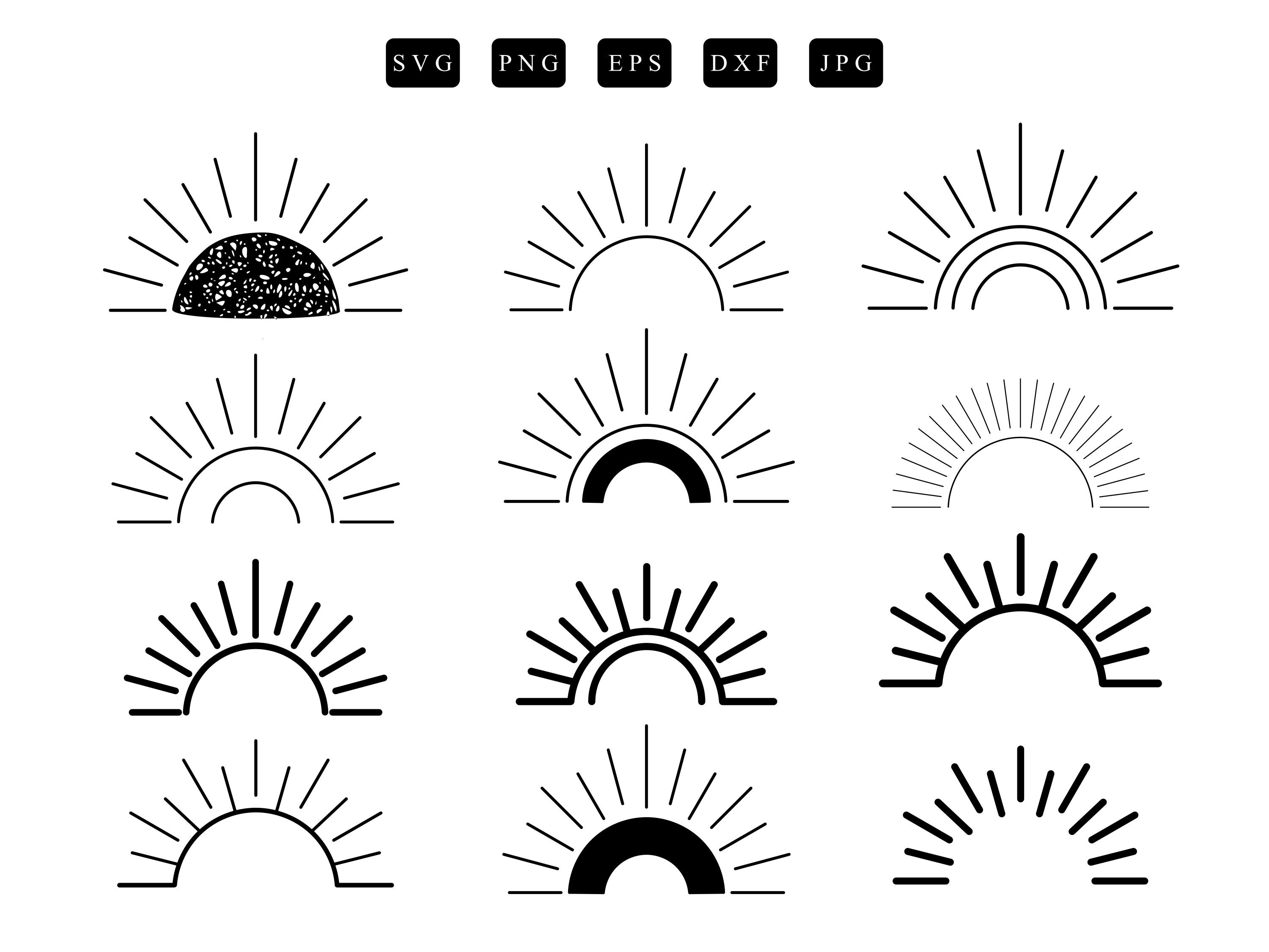 Half Sun Svg Bundle, Boho Sun Svg, Witchy Svg, Half Sun Png, Minimalist ...