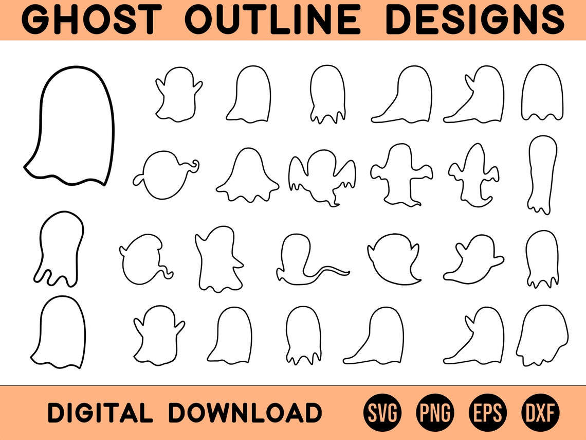 Ghost Outline Svg, Ghost Outline Png, Ghost Lines, Halloween Clipart ...