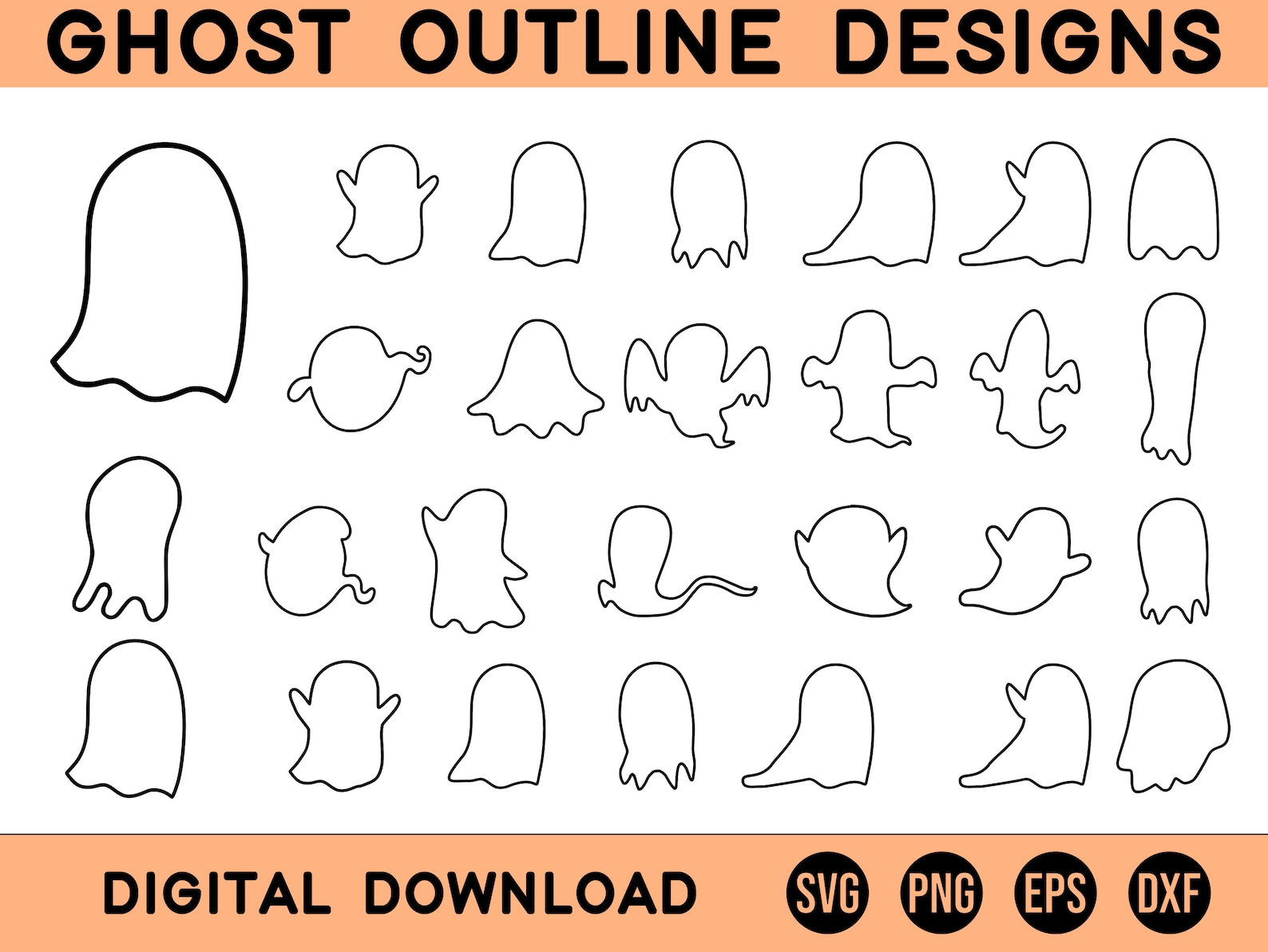 Ghost Outline Svg, Ghost Outline Png, Ghost Lines, Halloween Clipart, Spooky Vibes, Spooky ...