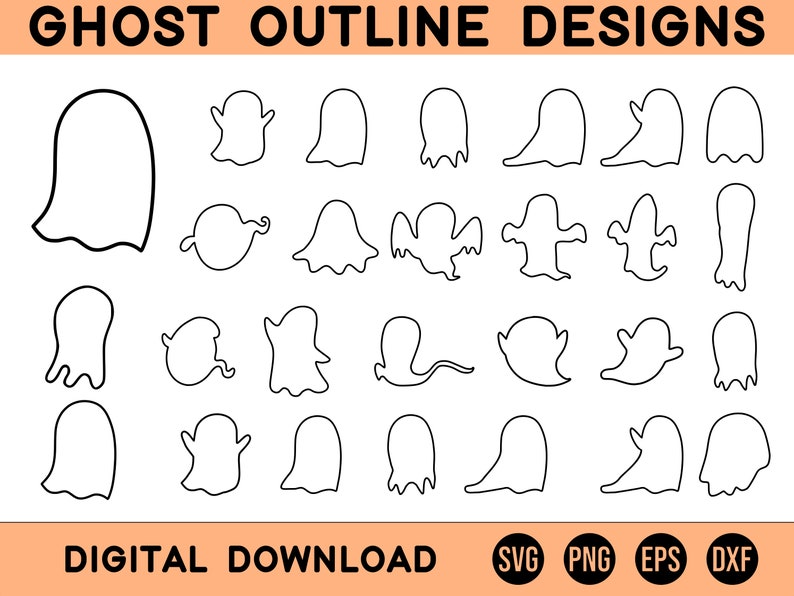 Ghost Outline Svg, Ghost Outline Png, Ghost Lines, Halloween Clipart ...
