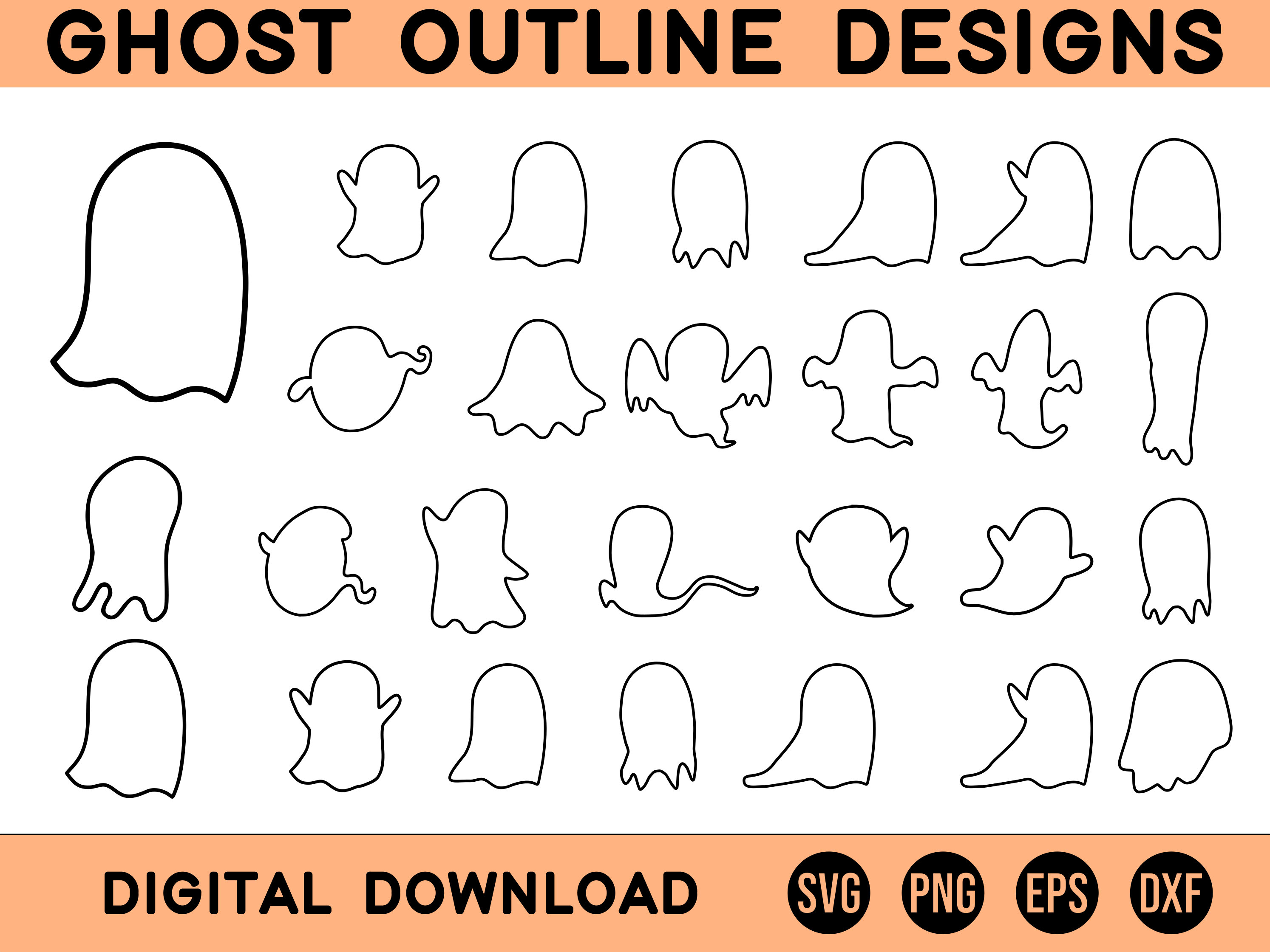 Ghost Outline Svg, Ghost Outline Png, Ghost Lines, Halloween Clipart ...