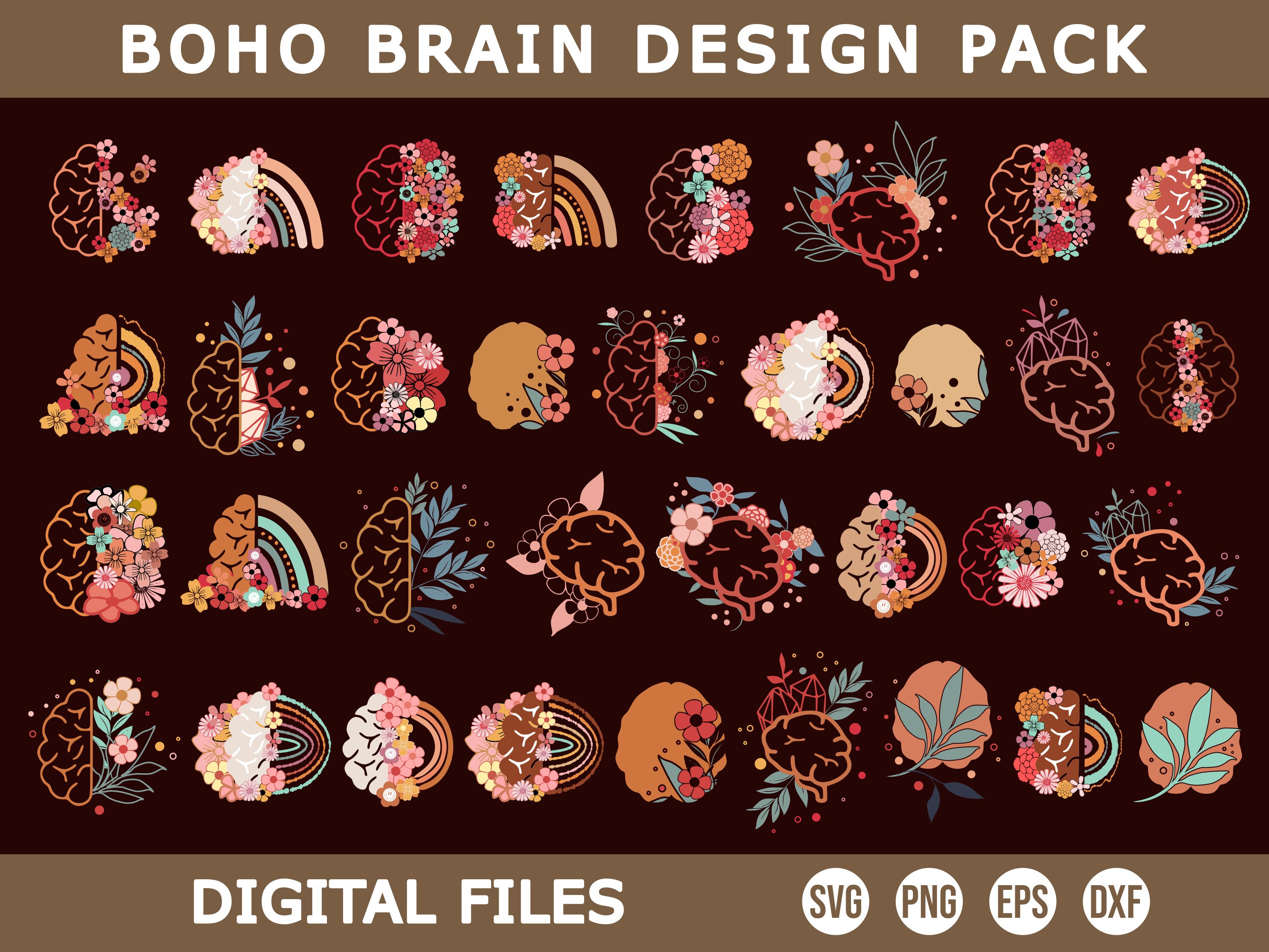 Boho Mental Health Svg Mental Health Png Flower Brain Png - Etsy