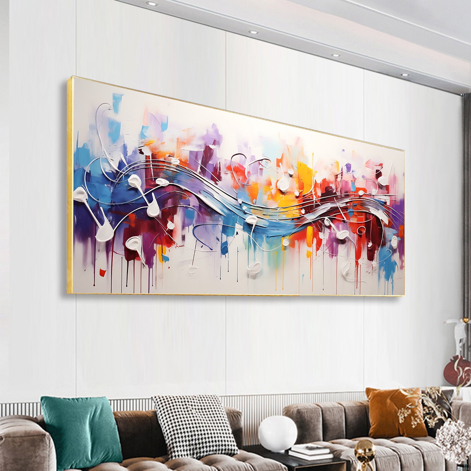 Colorful Music Symbol Oil Painting, Abstract Art Thick Paint Texture ...