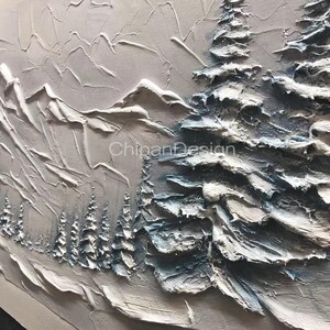 Abstract Winter Landscape Oil Painting Pine Tree Scene Knife Art ...