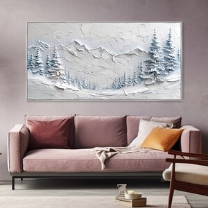Abstract Winter Landscape Oil Painting Pine Tree Scene Knife Art ...