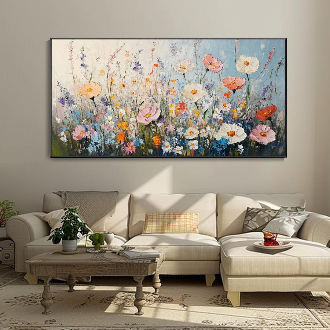 Textured Spring Flower Oil Painting: 3D Floral Landscape Canvas Art - Etsy