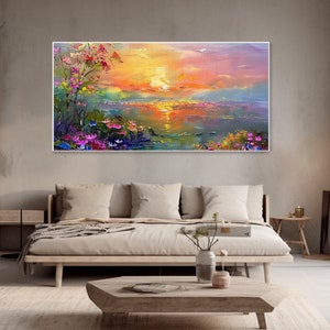 Original Hand Painted Dusk Sunset Cloud Oil Painting Ocean Lake ...