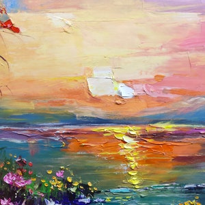 Original Hand Painted Dusk Sunset Cloud Oil Painting Ocean Lake ...