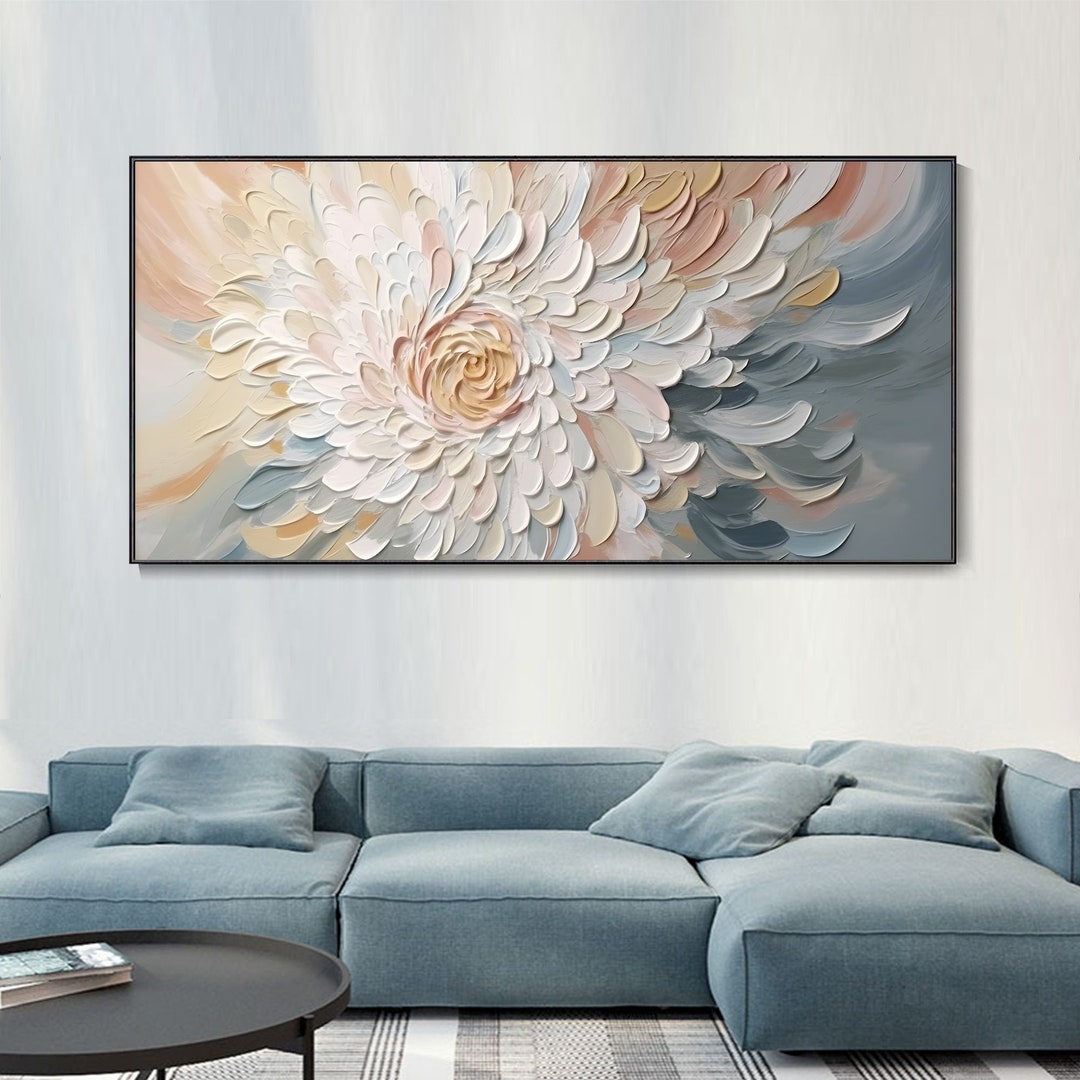 3D Original Floral Textured Wall Art, Wabi-sabi Minimalist Canvas Wall ...