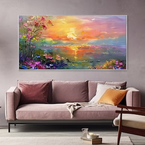 Original Hand Painted Dusk Sunset Cloud Oil Painting Ocean Lake ...
