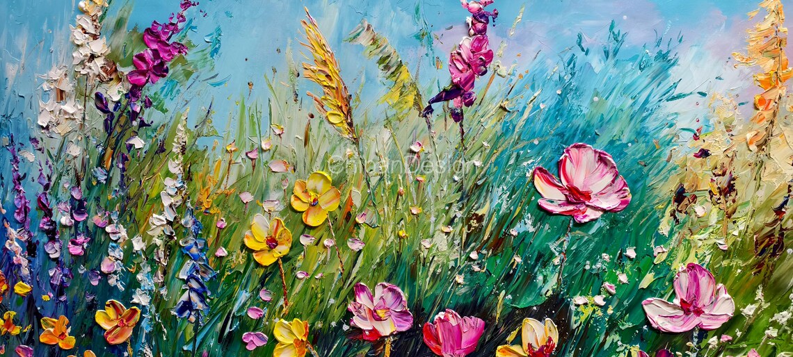 Spring Flower Thick Texture Oil Painting Floral Original Art Home Decor ...