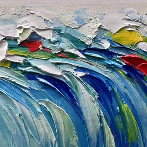 3D Heavy Texture Colorful Wave Oil Painting Hand Blue Ocean Canvas Wall ...