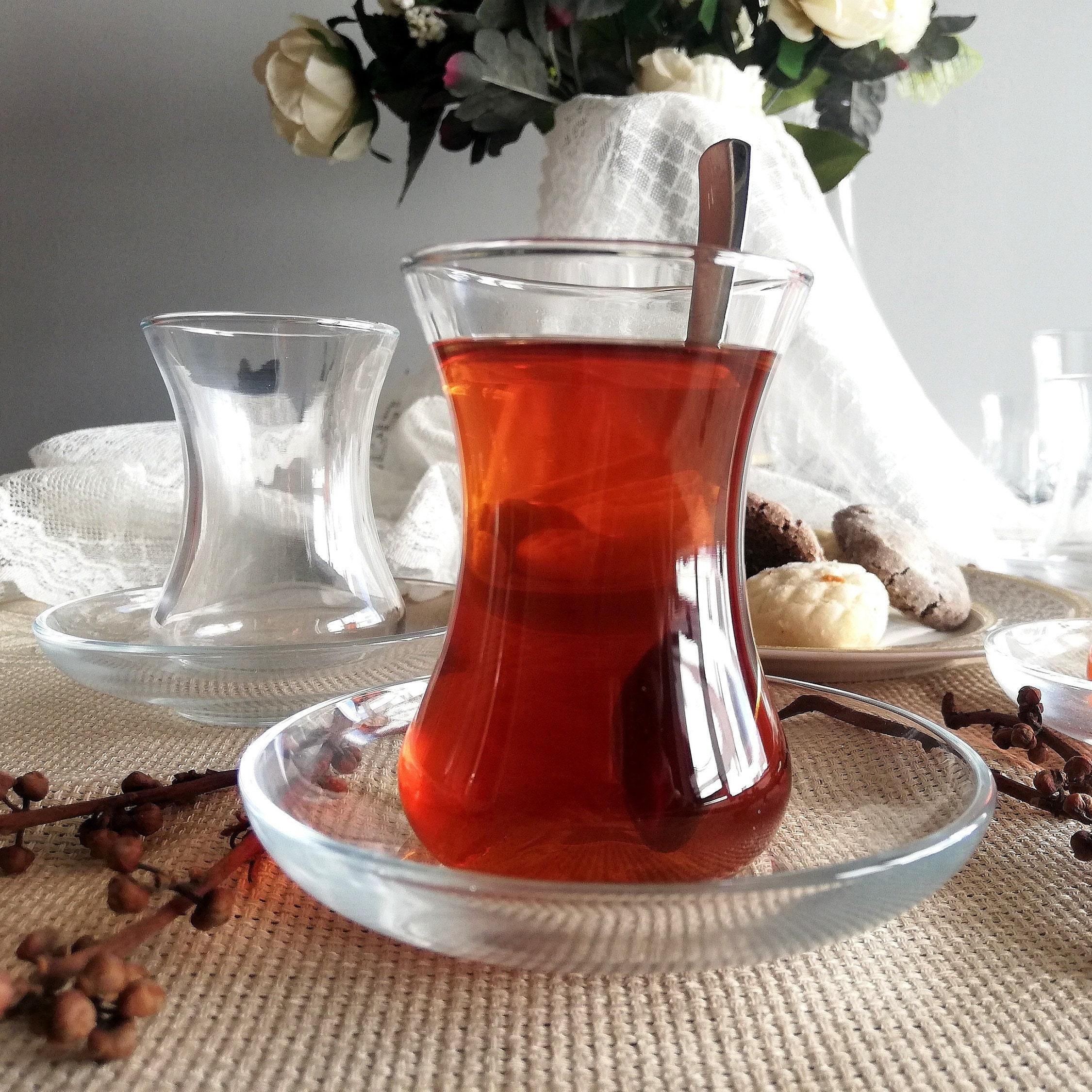 Buy Pasabahce Premium Turkish Tea Glasses and Saucers Set, 6 Persons ...