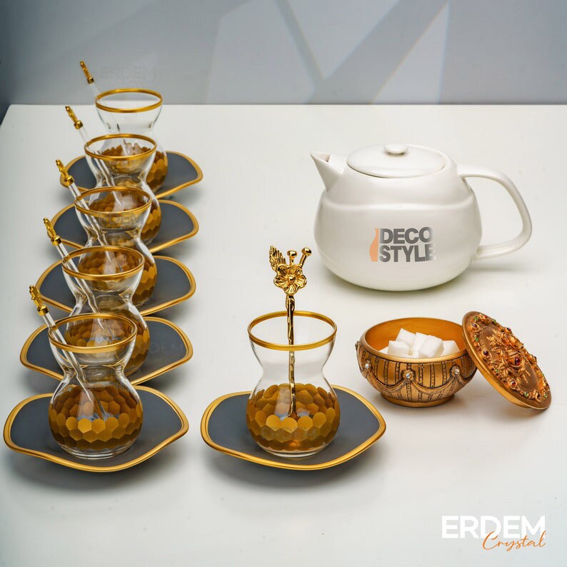 Arabic Style Turkish Tea Set Set of 6, Gold, Tea Glasses and Sets ...