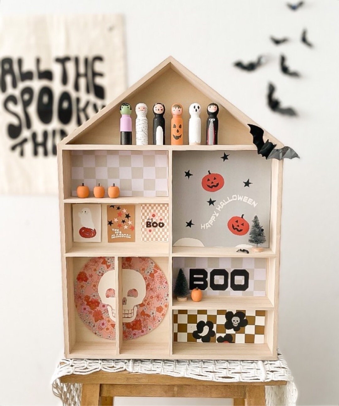 Halloween Display Shelf Wooden Shelf for Halloween Decorations Indoor ...