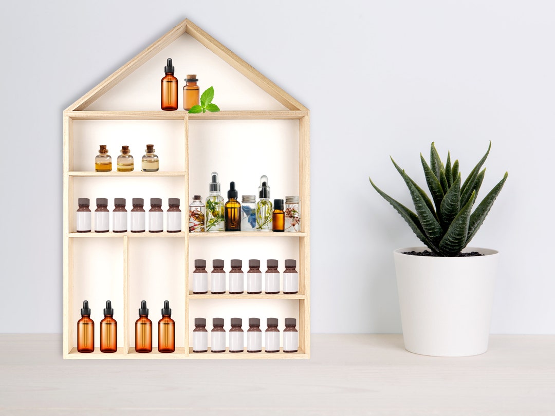 Essential Oil Shelf • Wooden House Shaped Shelf for Essential Oil ...
