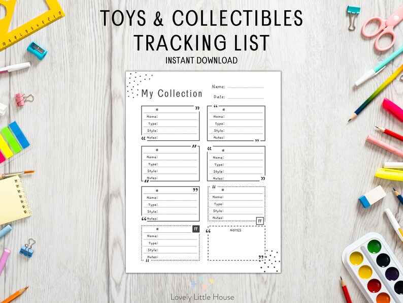 Collectibles Tracking List • Printable Collection Tracker • Toy ...