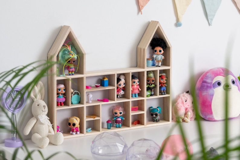 Castle Shaped Display Shelf Wooden Curio Shelf for Knick Knack Storage ...