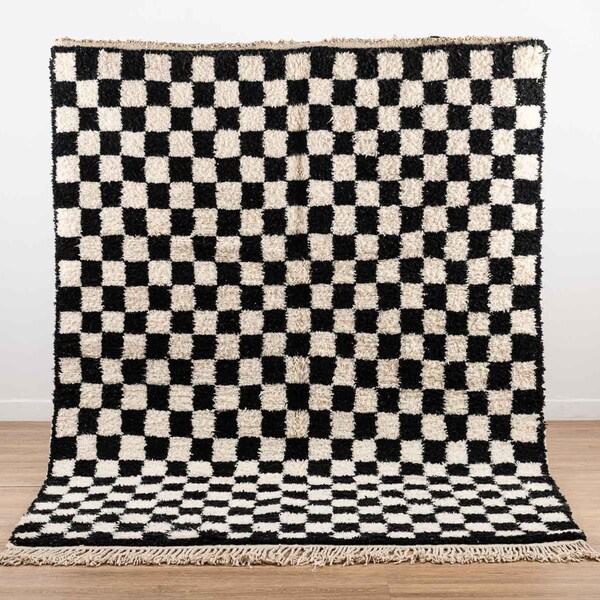 Moroccan Black and White Checkered Rug - Etsy