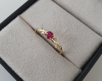 14k Gold Natural Ruby Ring / Genuine Ruby Ring Available in Gold, Rose Gold and White Gold ...