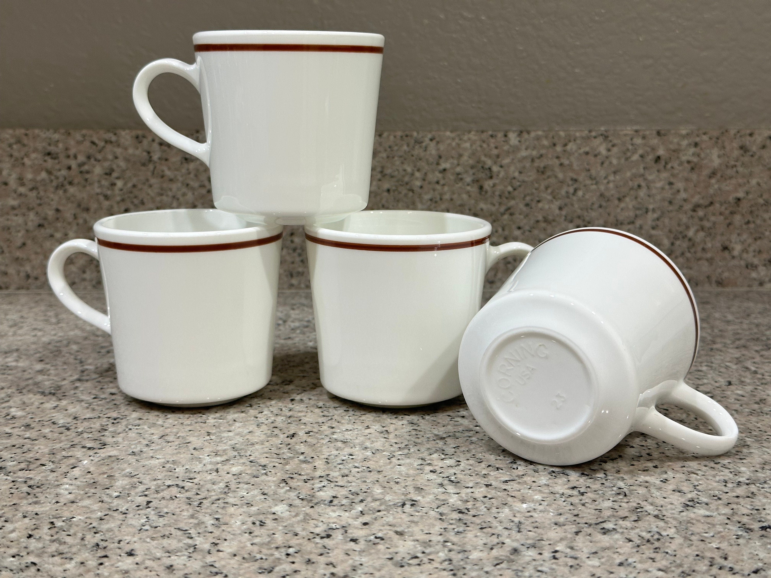 Corning White and Red Striped Restaurant Ware Diner Mugs 6 Oz Set of 4 ...
