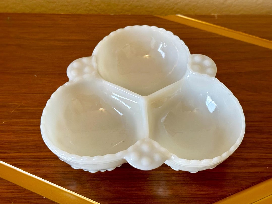 Vintage Anchor Hocking Hobnail Milk Glass 3-section Condiment Server - Etsy