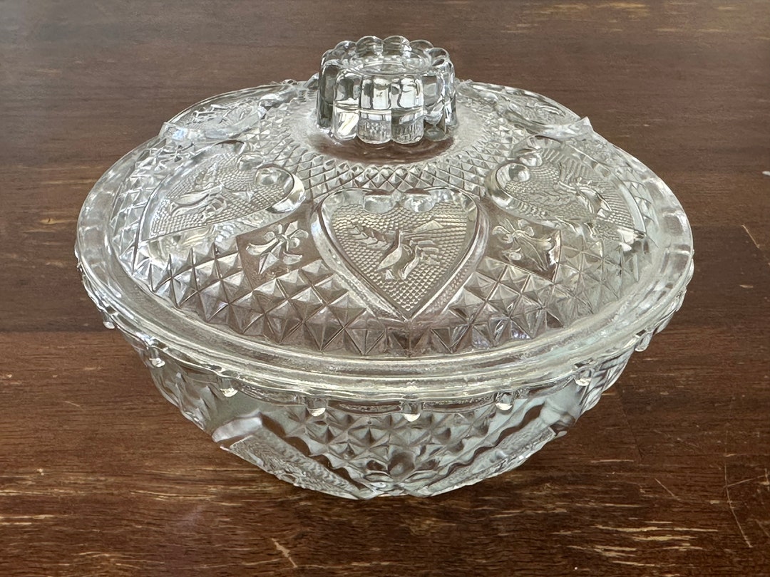 Clear Covered Candy Dish With Lid Hearts and Rose Design - Etsy