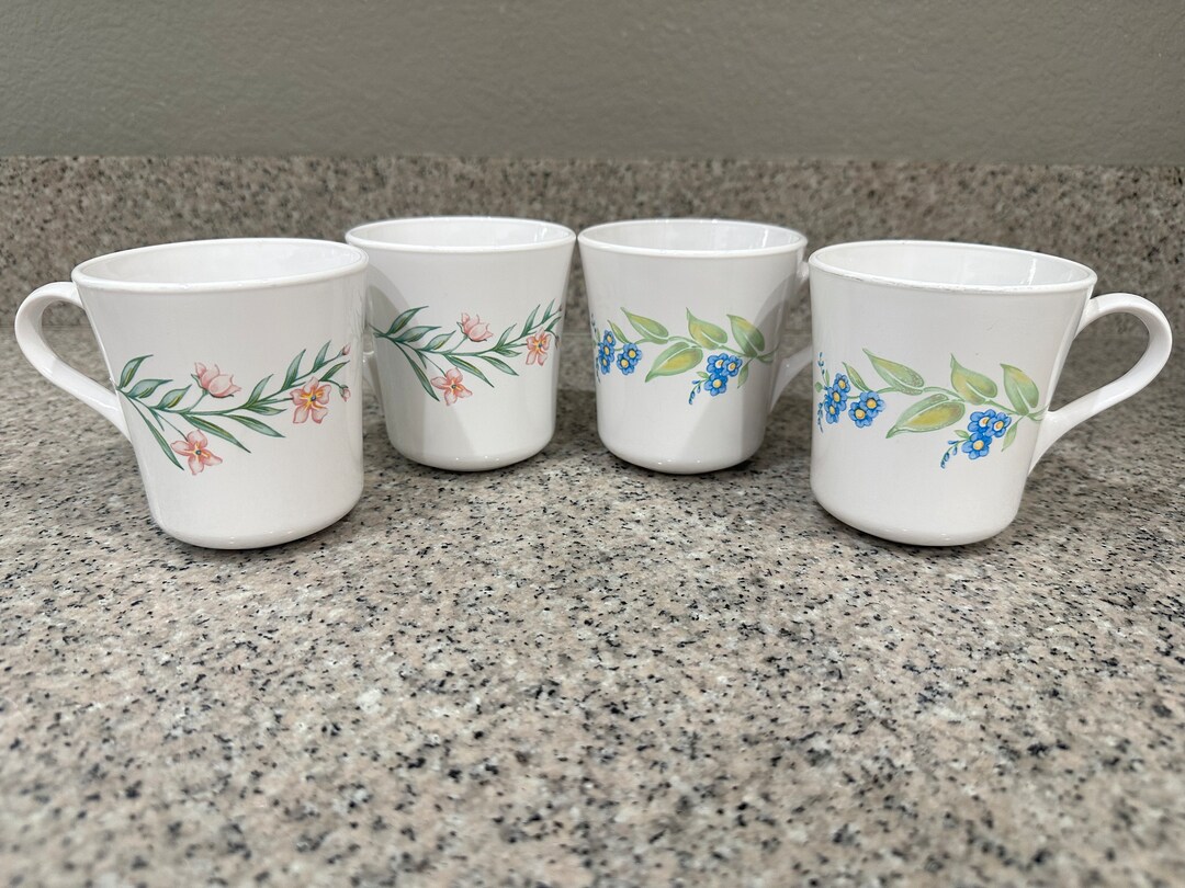 Corning Corelle "my Garden" Pink Blue Floral Flower Teacups Coffee Mugs ...