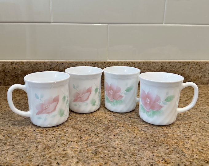 Arcopal France Pink Flowers Floral Coffee Mugs Cups Teacups | Set of 4 ...
