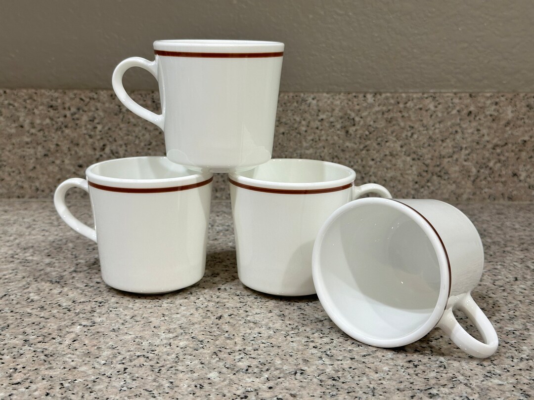 Corning White and Red Striped Restaurant Ware Diner Mugs 6 Oz Set of 4 ...