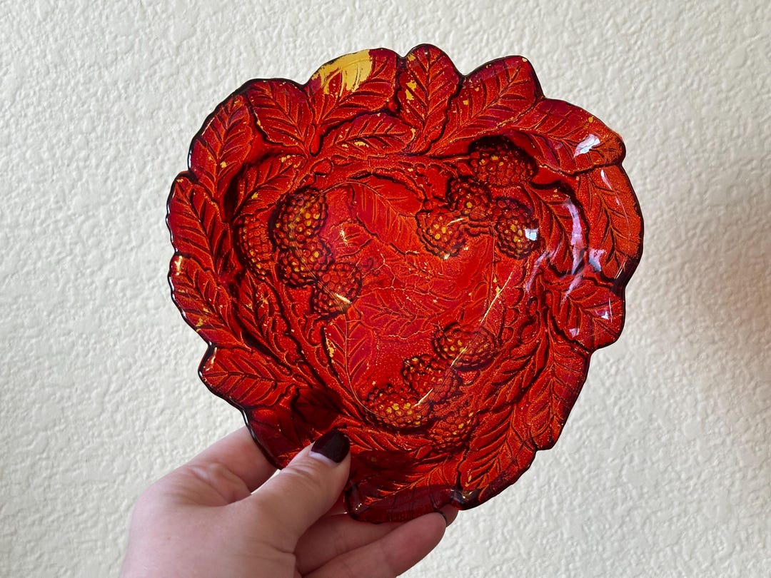 Vintage Ruby Red Indiana Glass Loganberry & Leaves Candy Dish - Etsy